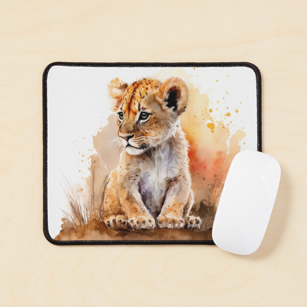 "Watercolor Cute Baby Lion Sitting in the Grass, Lion Cub" Sticker for ...