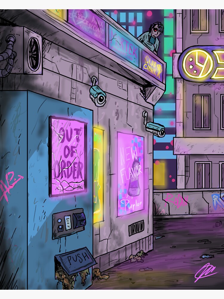 "Cyberpunk Back Street" Sticker for Sale by FeyPact | Redbubble