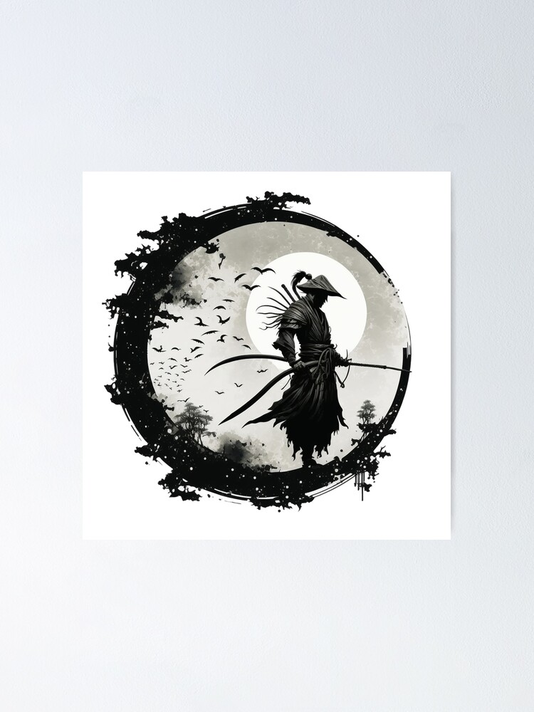 "Samurai full moon drawing" Poster for Sale by Consciousmess | Redbubble