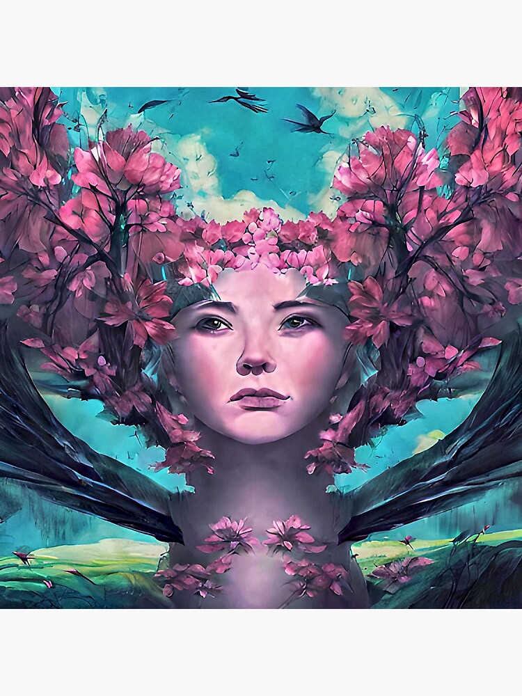 "Beautiful portrait of pretty young woman face with flowers in spring ...