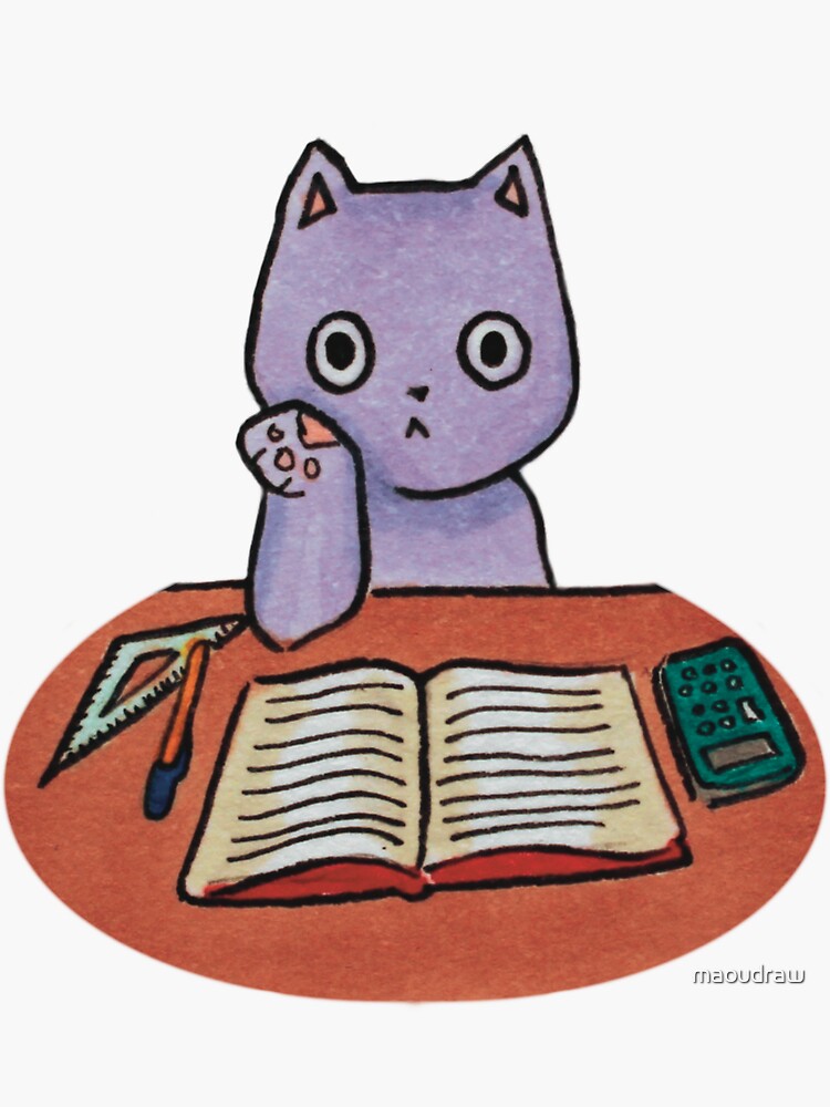 "purple cat studying illustration" Sticker for Sale by maoudraw | Redbubble