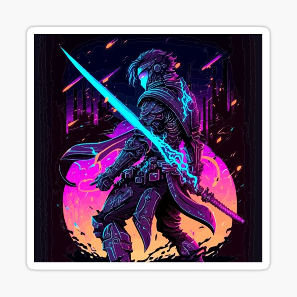"Aesthetic neon Samurai Sword Blue and Purple Line Cyberpunk Digital ...