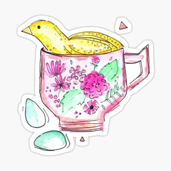 "Quail In A Teacup" Sticker by makemerriness | Redbubble