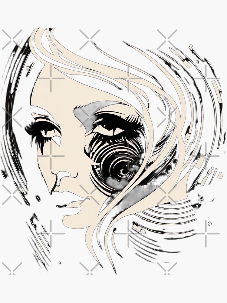 "Negative Space Black White Female Face Silhouette Design " Sticker for ...