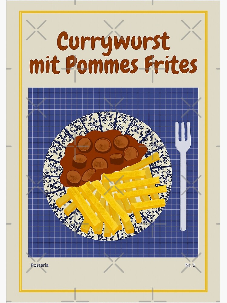 Poster CURRYWURST WITH FRIES Illustration with currywurst, sauce and ...