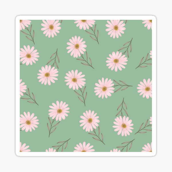"Cute Ditsy Baby Pink Pastel Daisies On A Light Green Vintage ...