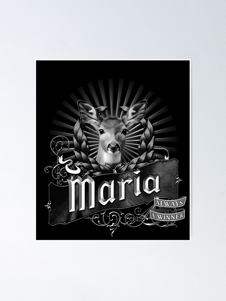 "Old-Timey Cute Deer/Doe Label mit Maria darauf: Ein Vintage ...