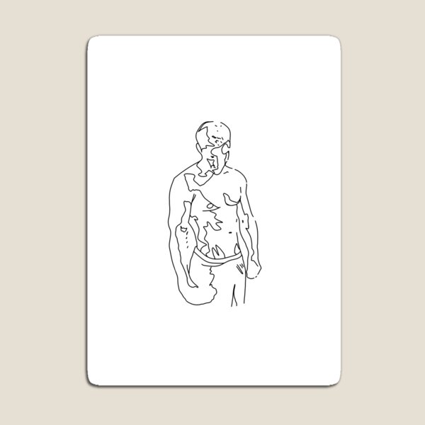 Imán «Damon - Arte de línea, Arte de línea de hombre desnudo, Arte de pared imprimible ...