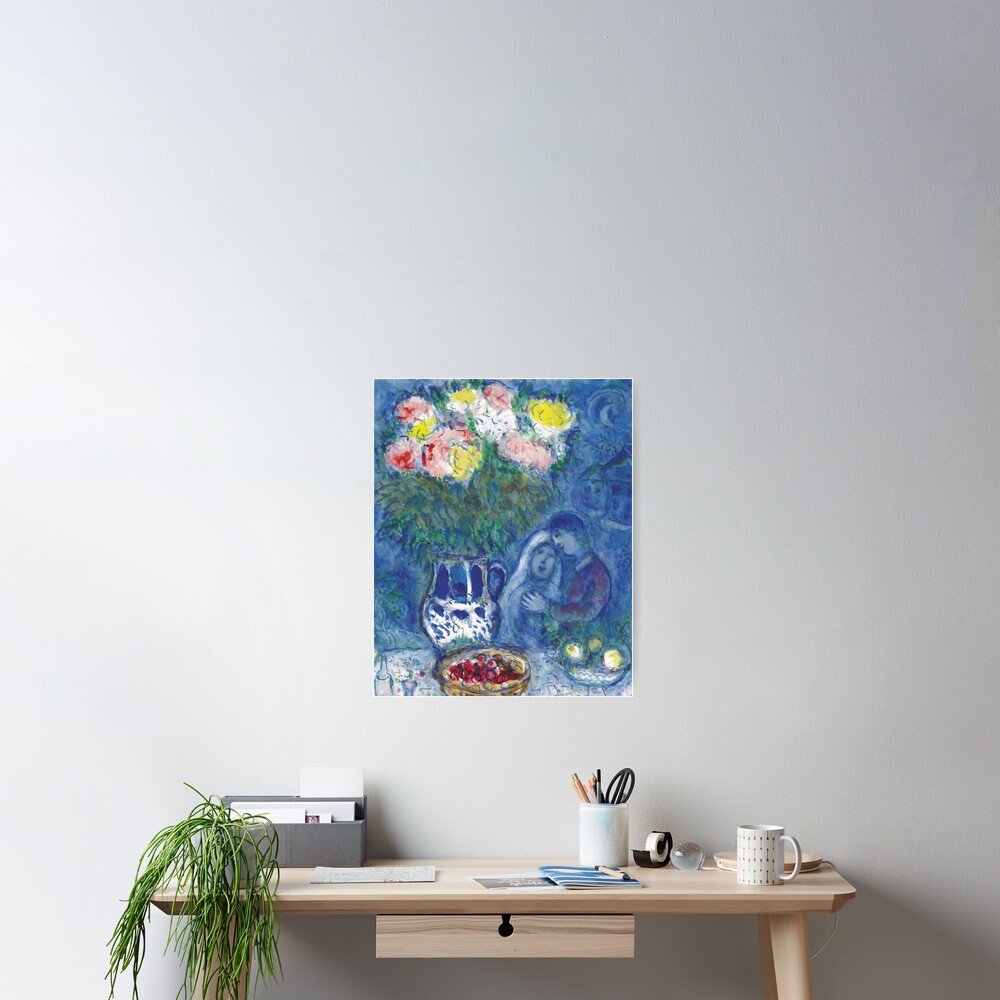 Marc Chagall Exhibition Poster Bouquet With Flight Lovers Flowers