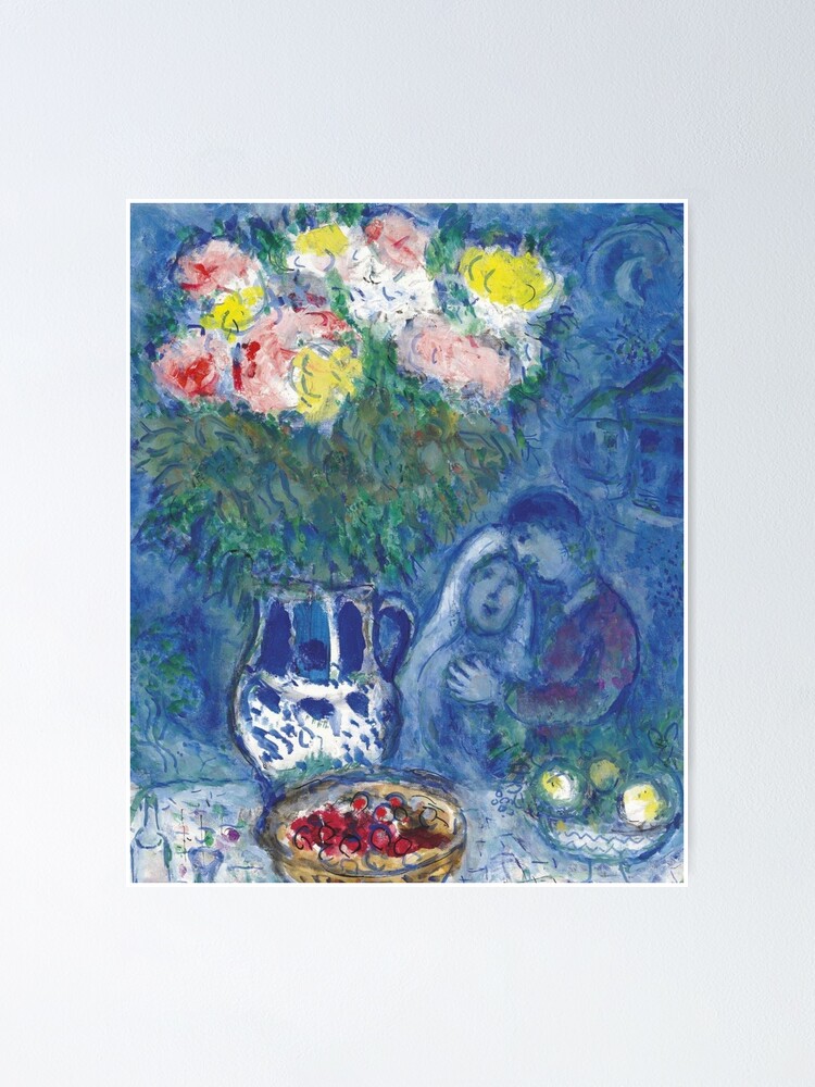 "Marc Chagall exhibition poster - Bouquet with flight lovers - flowers ...