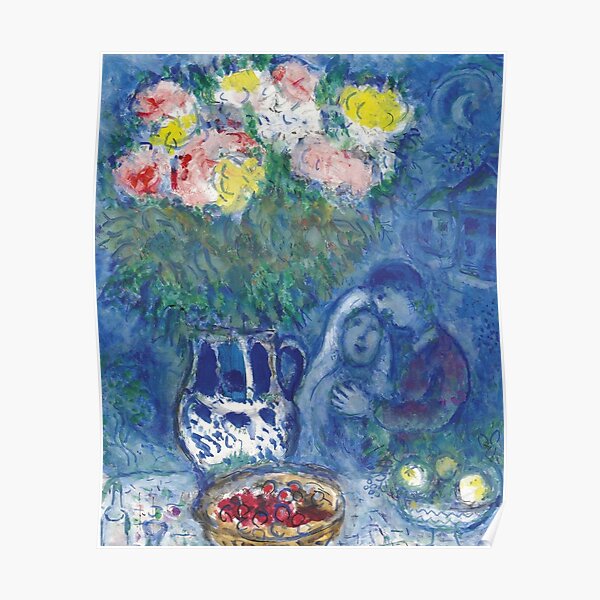 Marc Chagall Exhibition Poster Bouquet With Flight Lovers Flowers
