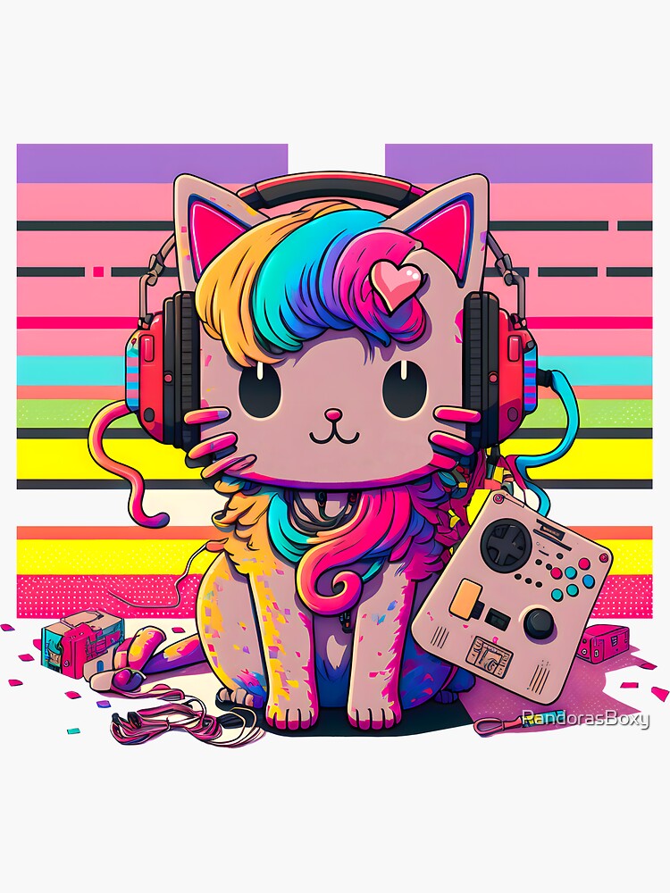 "Gaming Cat | Rainbow Cat | Gamer Cat | Kawaii Cat | Kawaii Neko ...