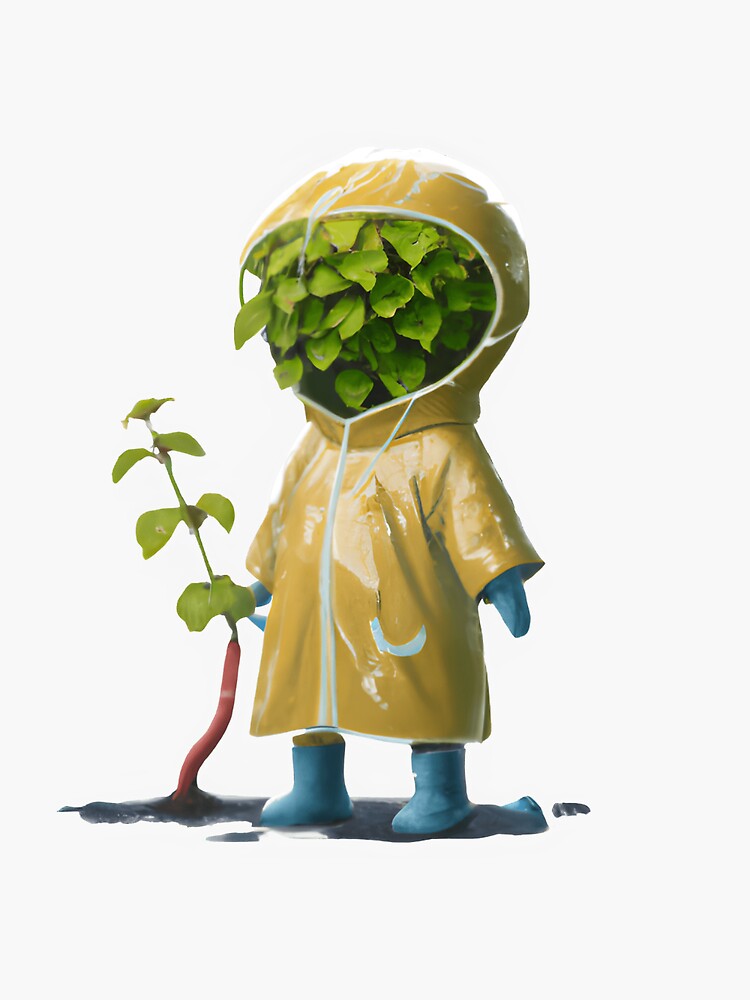 "Plant figure with yellow raincoat, PLANT HEAD #1 (AI generated ...