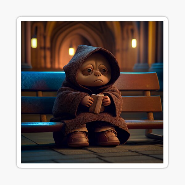"A chibi monk sits on a bench" Sticker for Sale by ai-art-design ...