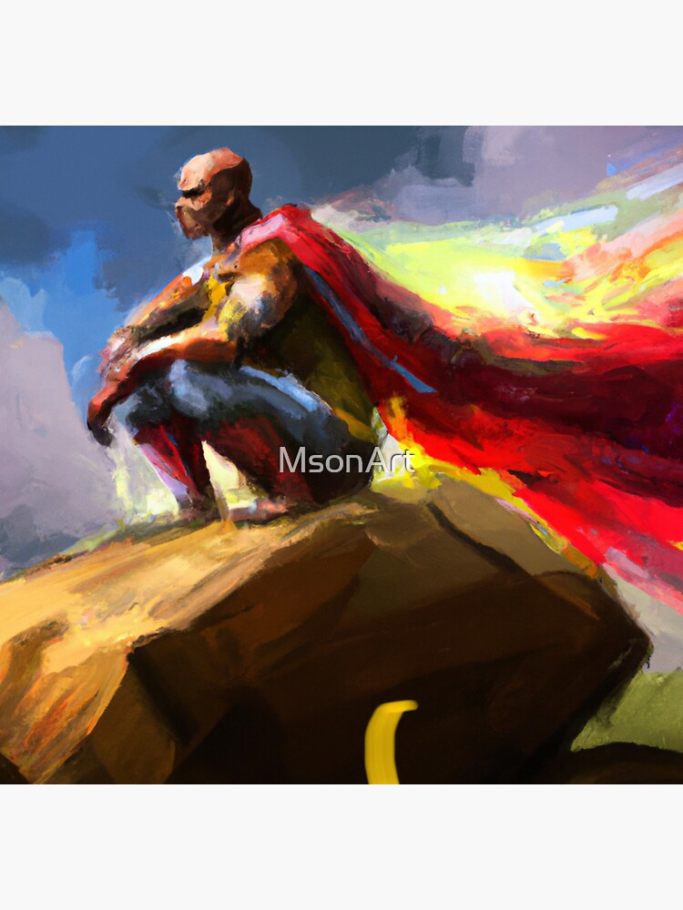 "Superhero oil paint sitting on big stone " Sticker for Sale by MsonArt ...