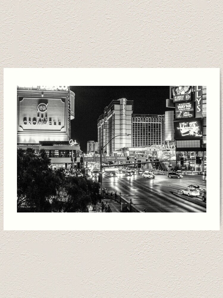 "Las Vegas strip intersection at night - black and white" Art Print for ...