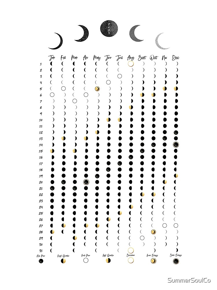 "Minimalist script font Moon Calendar 2023 , Lunar Calendar, Moon Chart ...