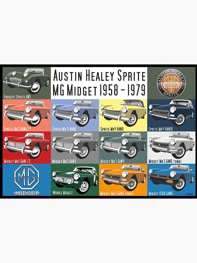 "MG Midget Austin Healey Sprite evolution" Sticker for Sale by ...