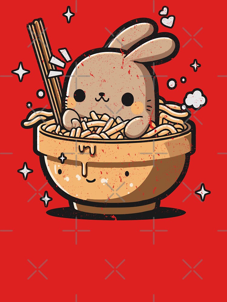 "Kawaii Bunny Rabbit Eating Ramen Noodles Anime Japanese" T-shirt for ...
