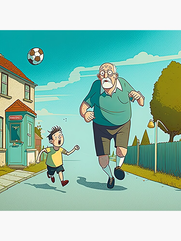 "Grandfather plays football with grandson" Sticker for Sale by ...