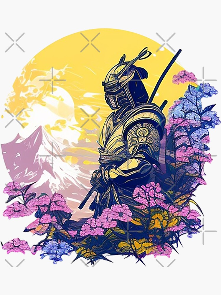 "Japanese art modernist samurai with flowers" Sticker for Sale by ...
