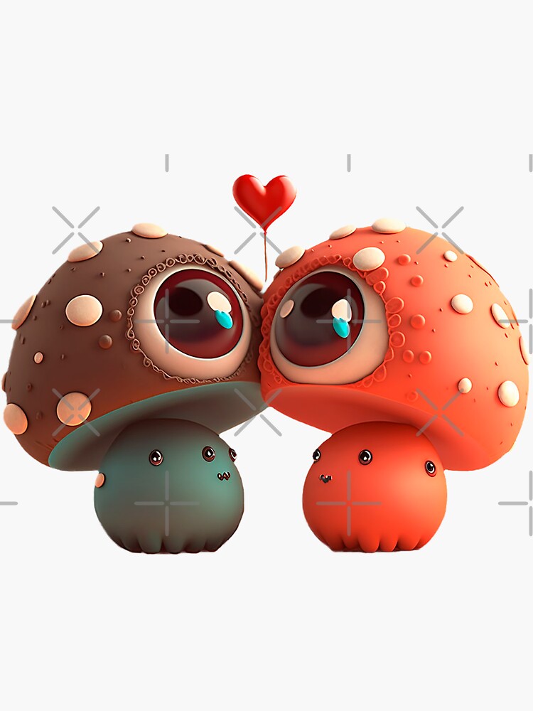 "Fun and colorful mushrooms in love. Drawing of hallucinating mushrooms ...