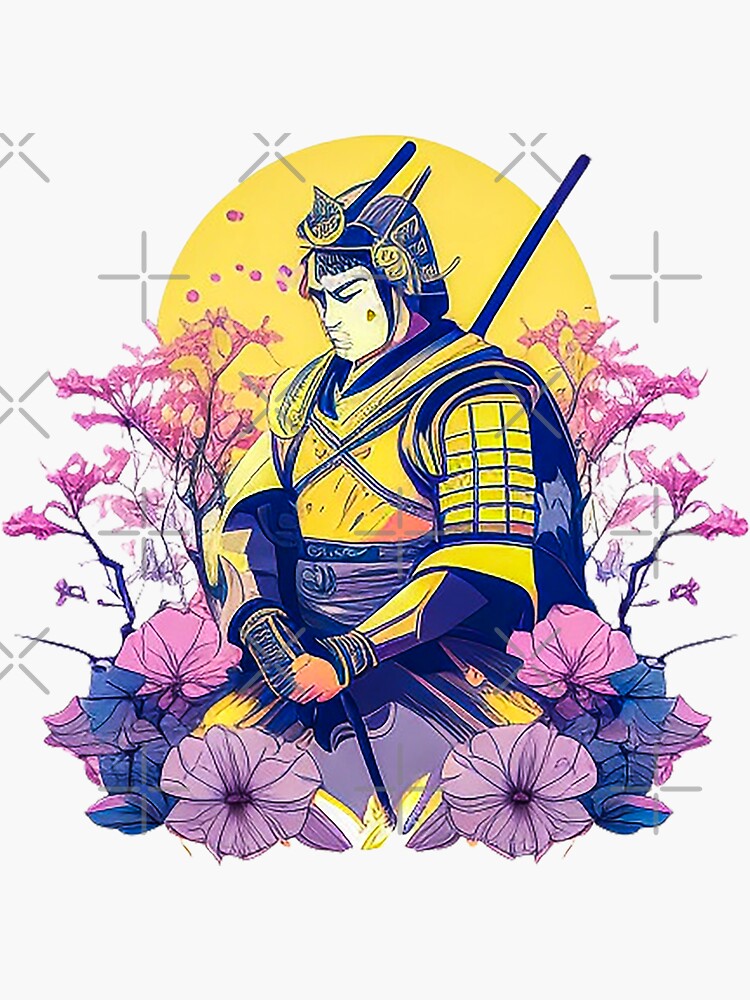 "Japanese art modernist samurai with flowers" Sticker for Sale by ...