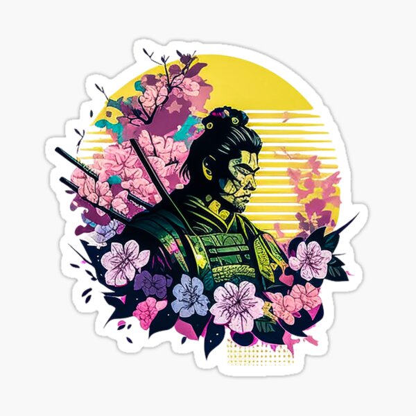 "Japanese art modernist samurai with flowers" Sticker for Sale by ...