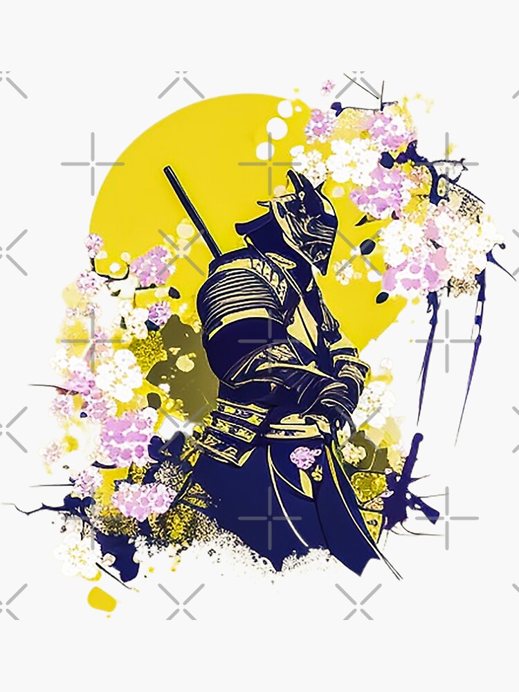 "Japanese art modernist samurai with flowers" Sticker for Sale by ...
