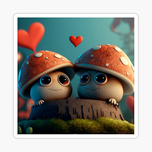 "Fun and colorful mushrooms in love. Drawing of hallucinating mushrooms ...
