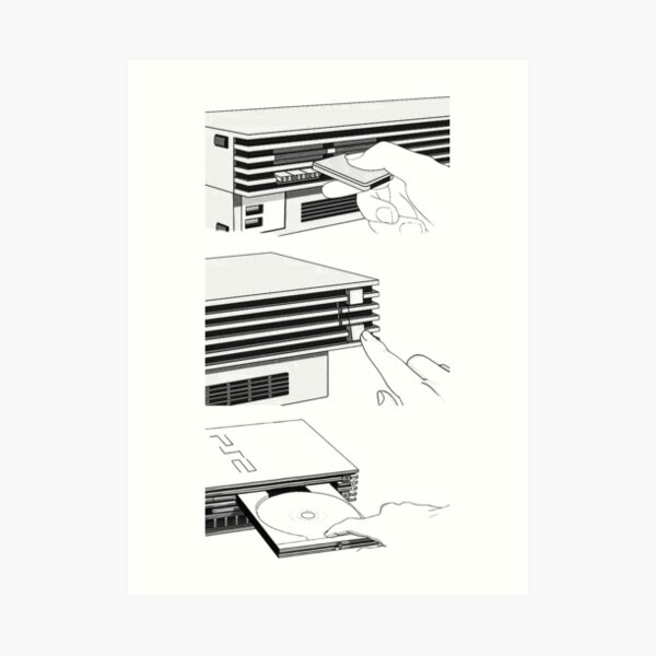 "Memory card Insert disc Play Gaming tutorial Illustration Black and ...