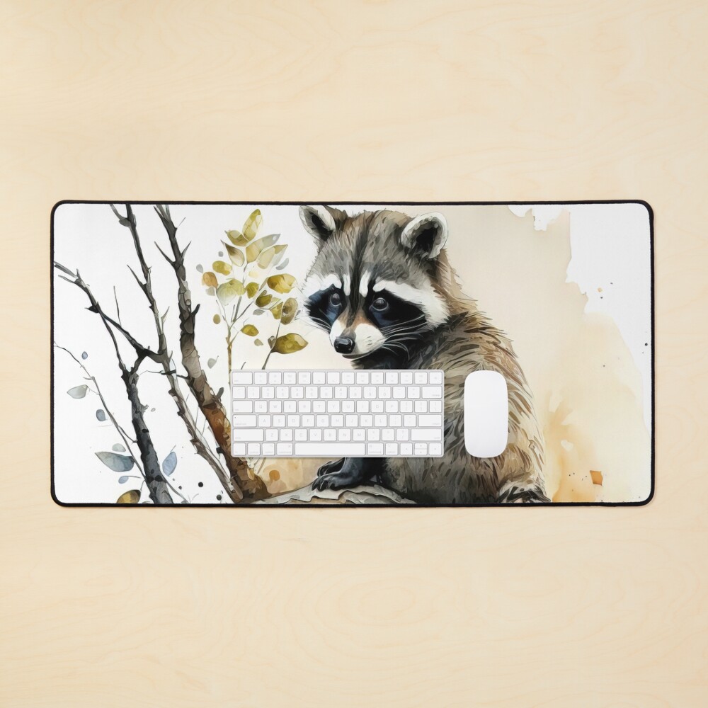 "Watercolor Cute Baby Raccoon, Sitting Happy Raccoon Cub" Poster for ...