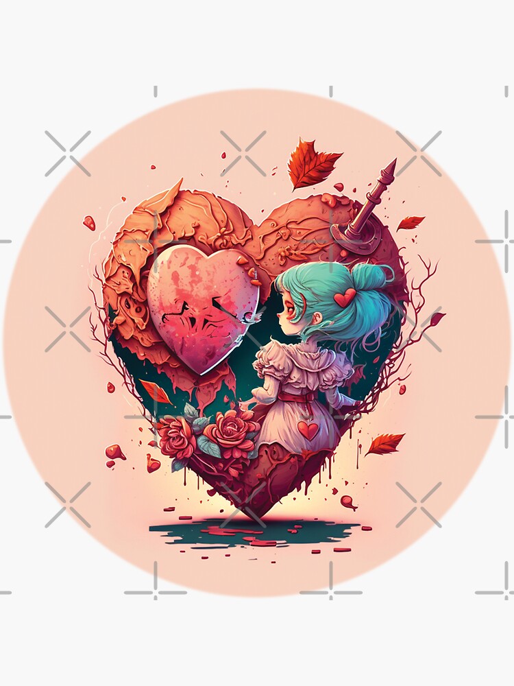 "Anime Style Girl with Blue Hair - Big Anime Valentines Heart" Sticker ...