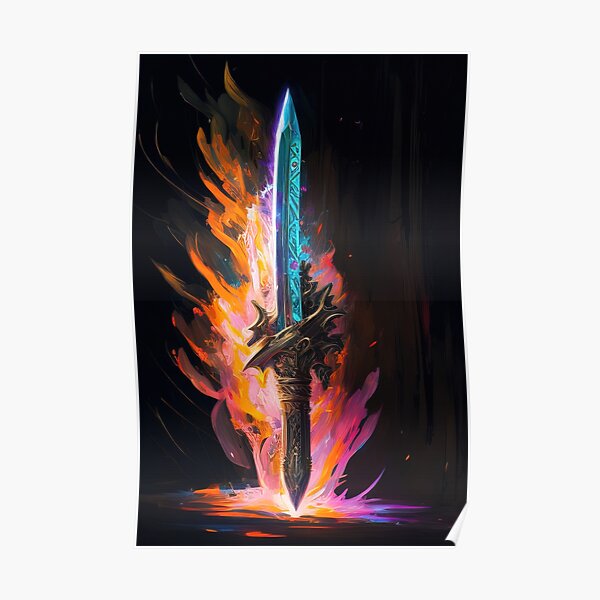 "Magic sword on fire drawing" Poster for Sale by zomgwtfbekjam | Redbubble
