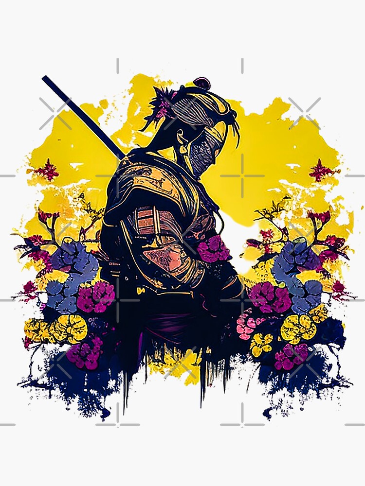 "Japanese art modernist samurai with flowers" Sticker for Sale by ...