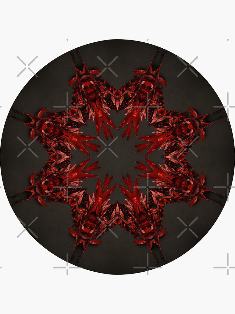 "Red and black gothic pattern in the shape of a flower." Sticker for ...