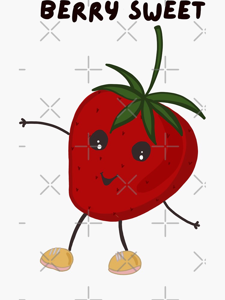 "Berry sweet, cute hand drawn strawberry food pun" Sticker for Sale by ...