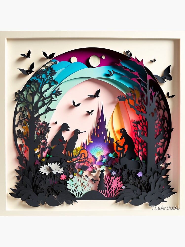 "3D Effect Papercut Art - Fairytale Scene" Sticker for Sale by ...