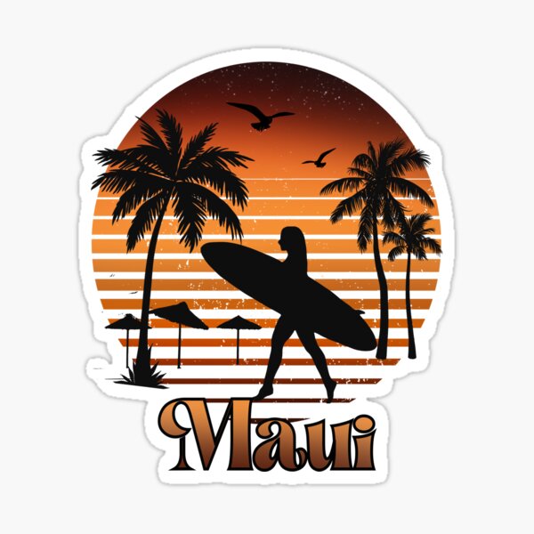 " Retro Maui sunset surfer design " Sticker for Sale by TipTopTapo ...