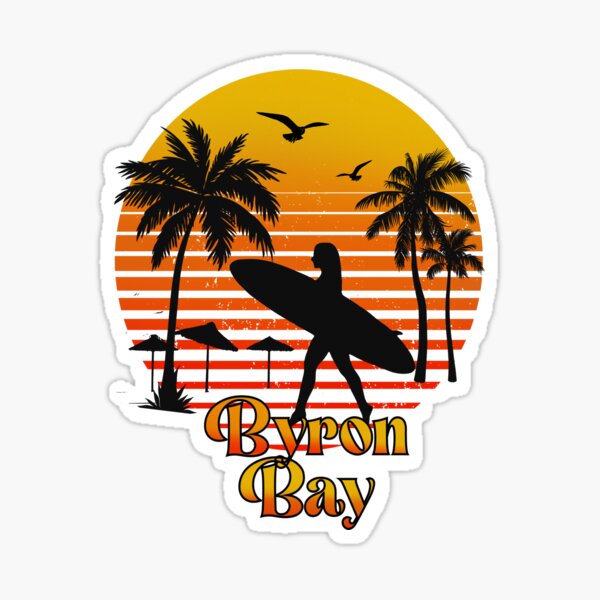" Retro Byron bay sunset surfer design " Sticker for Sale by TipTopTapo ...
