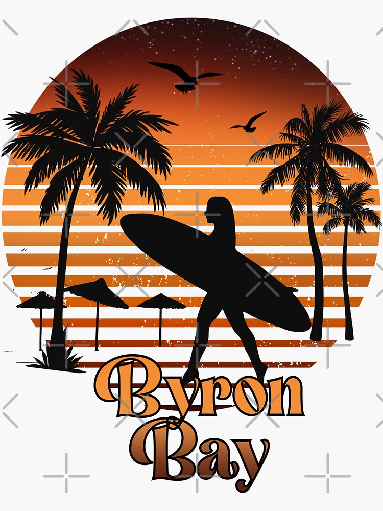 "Retro Byron bay sunset surfer design " Sticker for Sale by TipTopTapo ...