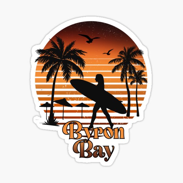 "Retro Byron bay sunset surfer design " Sticker for Sale by TipTopTapo ...