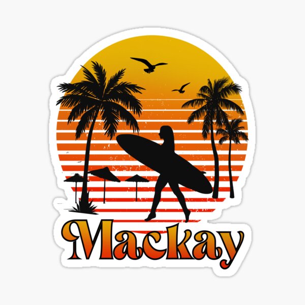 "Retro Mackay sunset surfer design " Sticker for Sale by TipTopTapo ...
