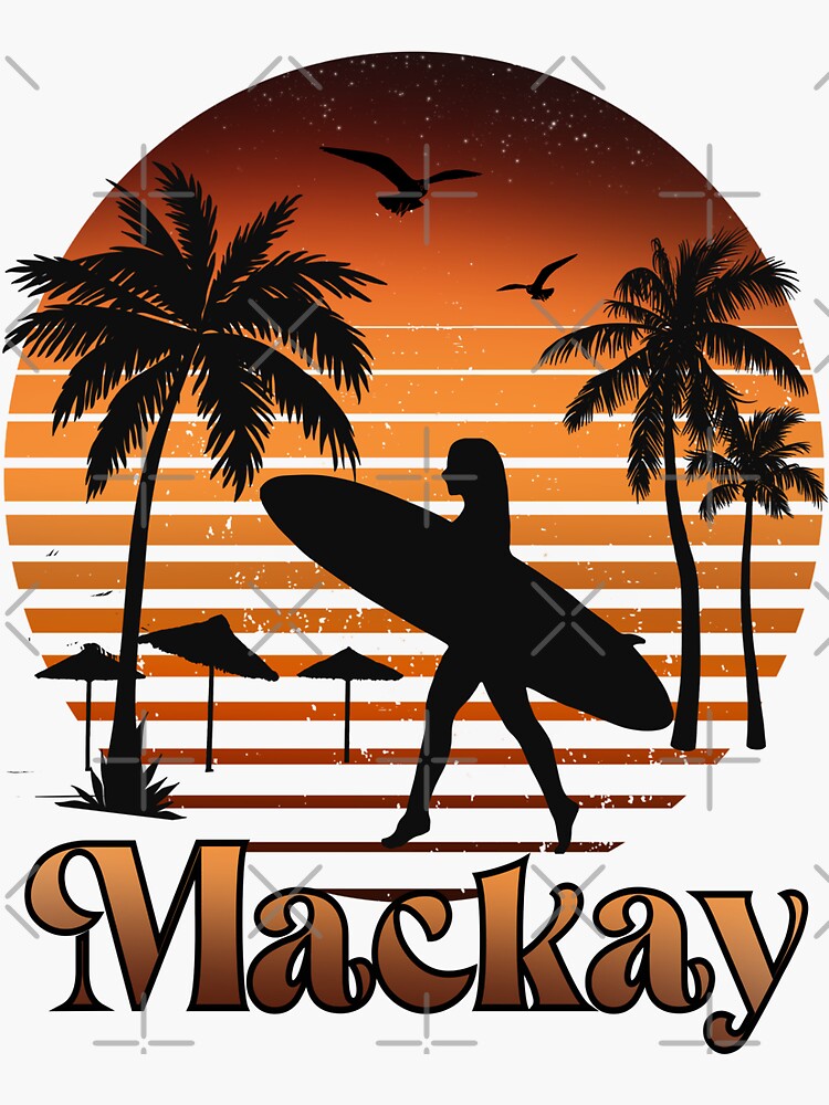 "Retro Mackay sunset surfer design " Sticker for Sale by TipTopTapo ...