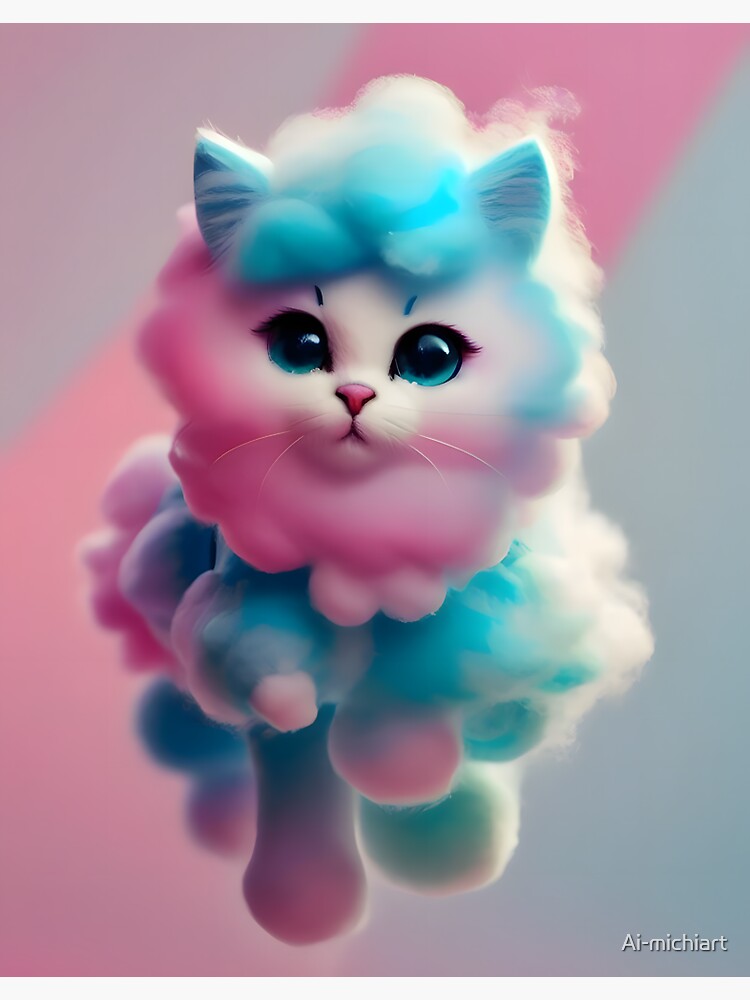 "Cotton Candy Cat - Modern Digital Art" Sticker for Sale by Ai-michiart ...