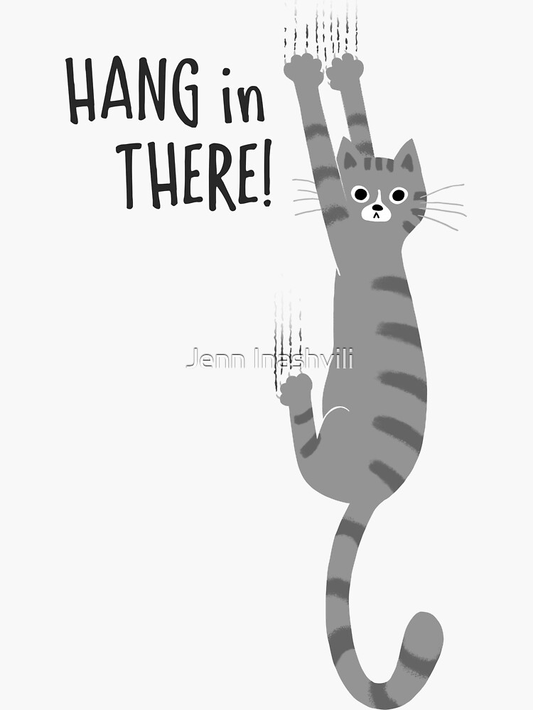 "Grey Striped Tabby Cat Hang in There! Funny Cat Hanging On" Sticker ...