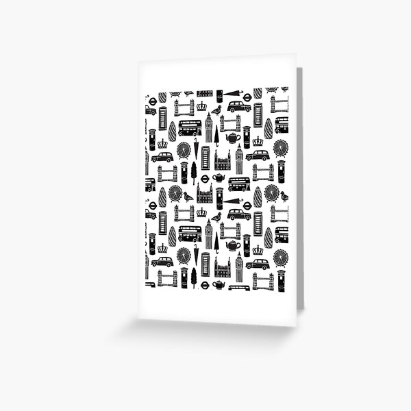 "London Block Print - Black and White by Andrea Lauren" Greeting Card ...