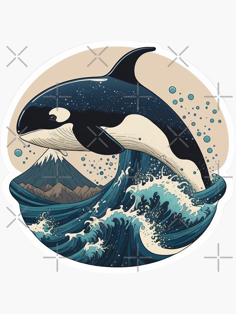"Japanese Orca Whale Great Wave Kanagawa Japan Vintage Art" Sticker for ...