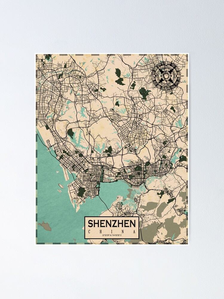 "Shenzhen City Map of Guangdong, China - Vintage" Poster for Sale by ...