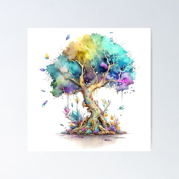 "Watercolor Fantasy Tree, Beautiful Colorful Tree" Poster for Sale by ...